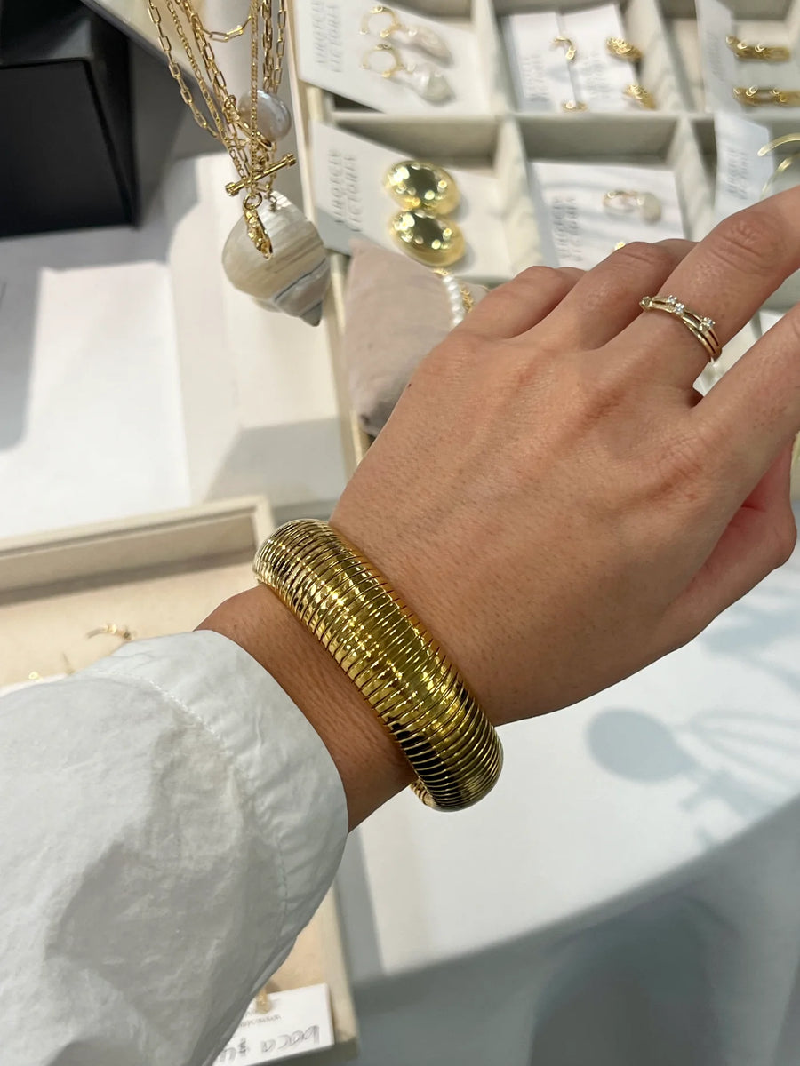 Chunky Ribbed Gold Bangle Bracelet – Designed For Joy
