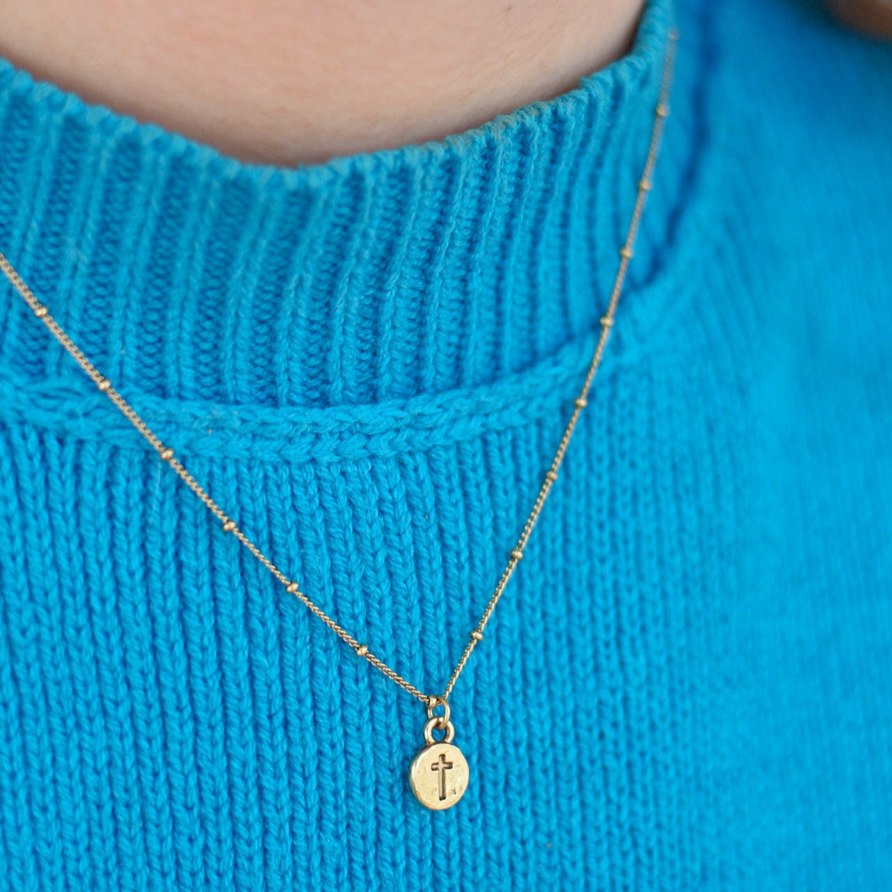 Gold Little Cross Necklace Designed For Joy
